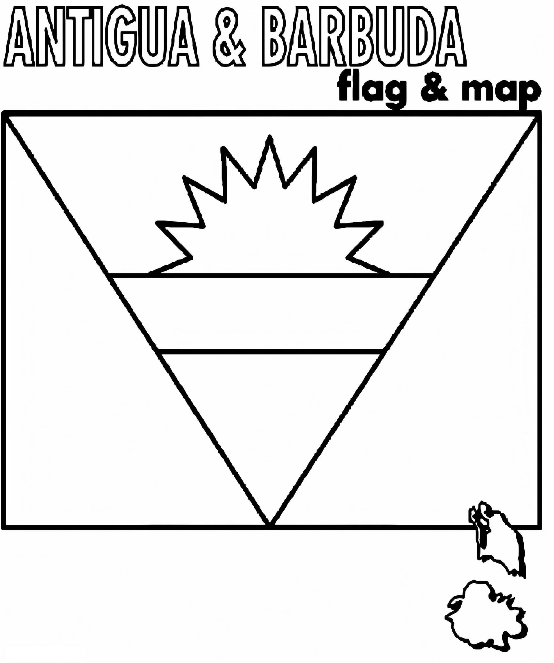 Antigua And Barbuda Flag And Map Coloring Page - Free Printable