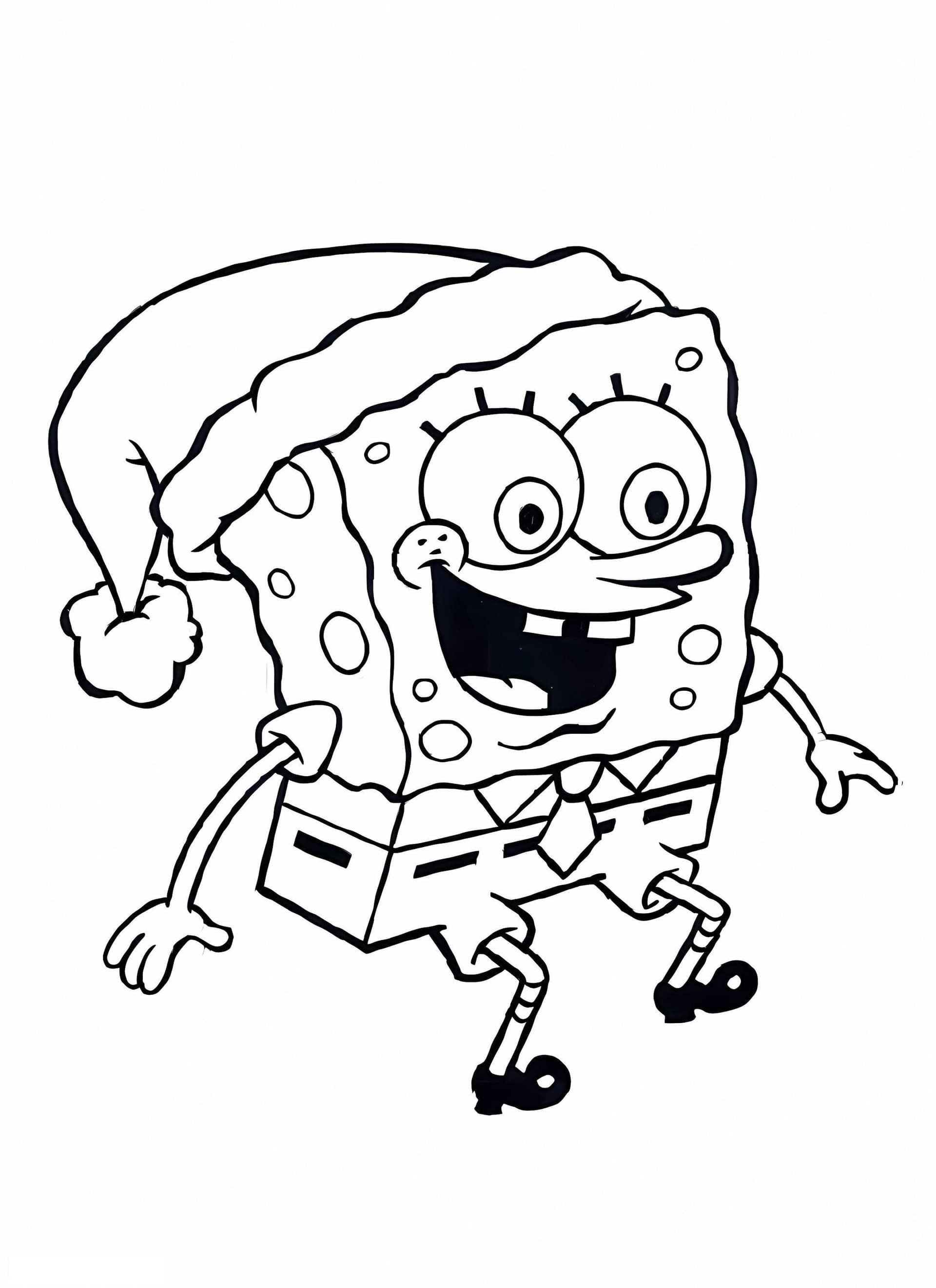 Spongebob With Santa Hat Printable Coloring Page | Free PDF