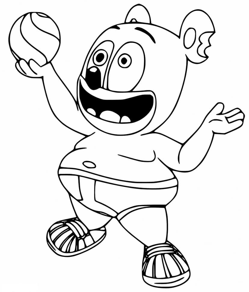 Gummy Bear and Ball Printable Coloring Page - Free PDF Download