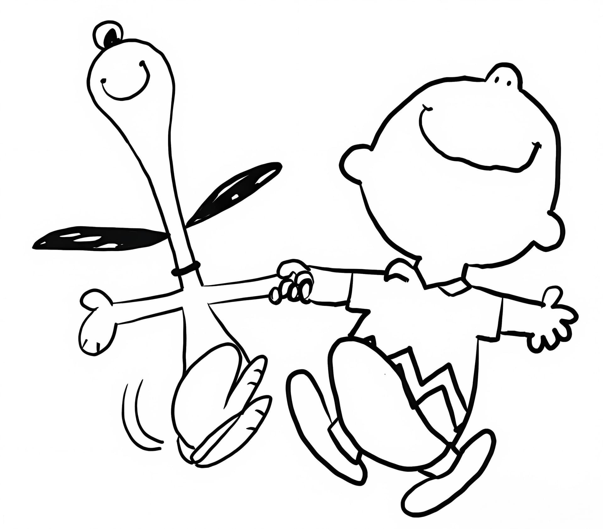 Happy Snoopy & Charlie Brown Printable Coloring Page - Free PDF