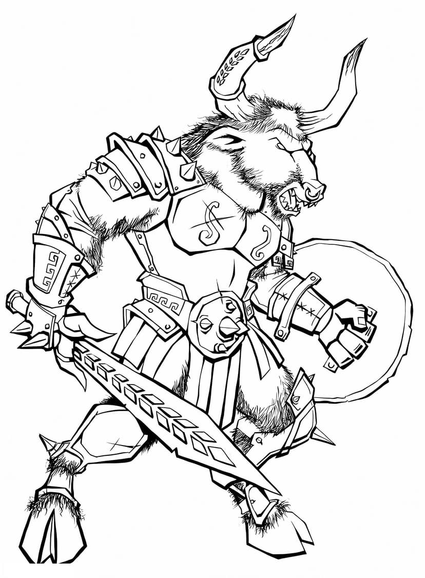 Angry Minotaur Fight Coloring Page - Free Printable PDF