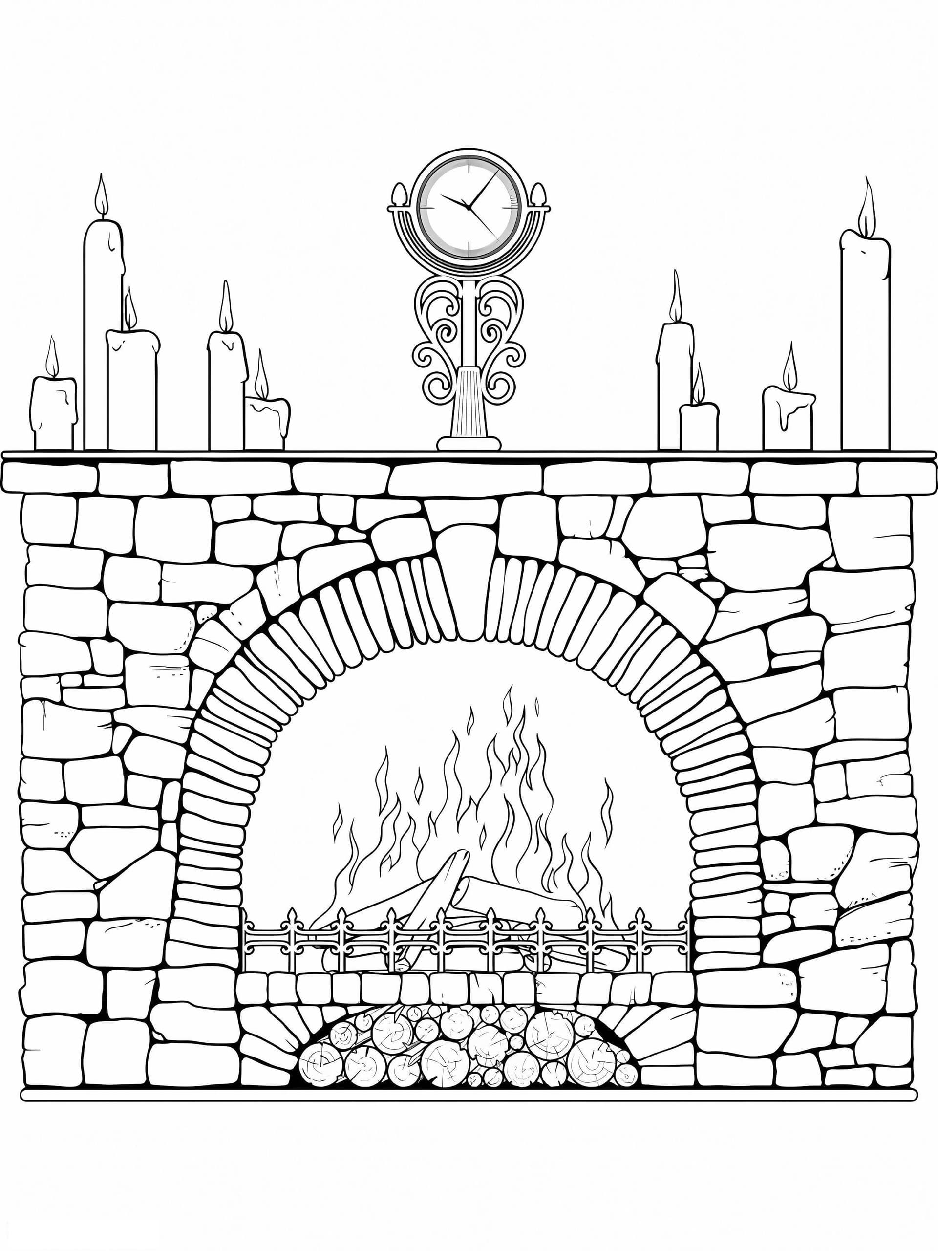 Printable Fireplace Coloring Page | Free PDF Download for Adults