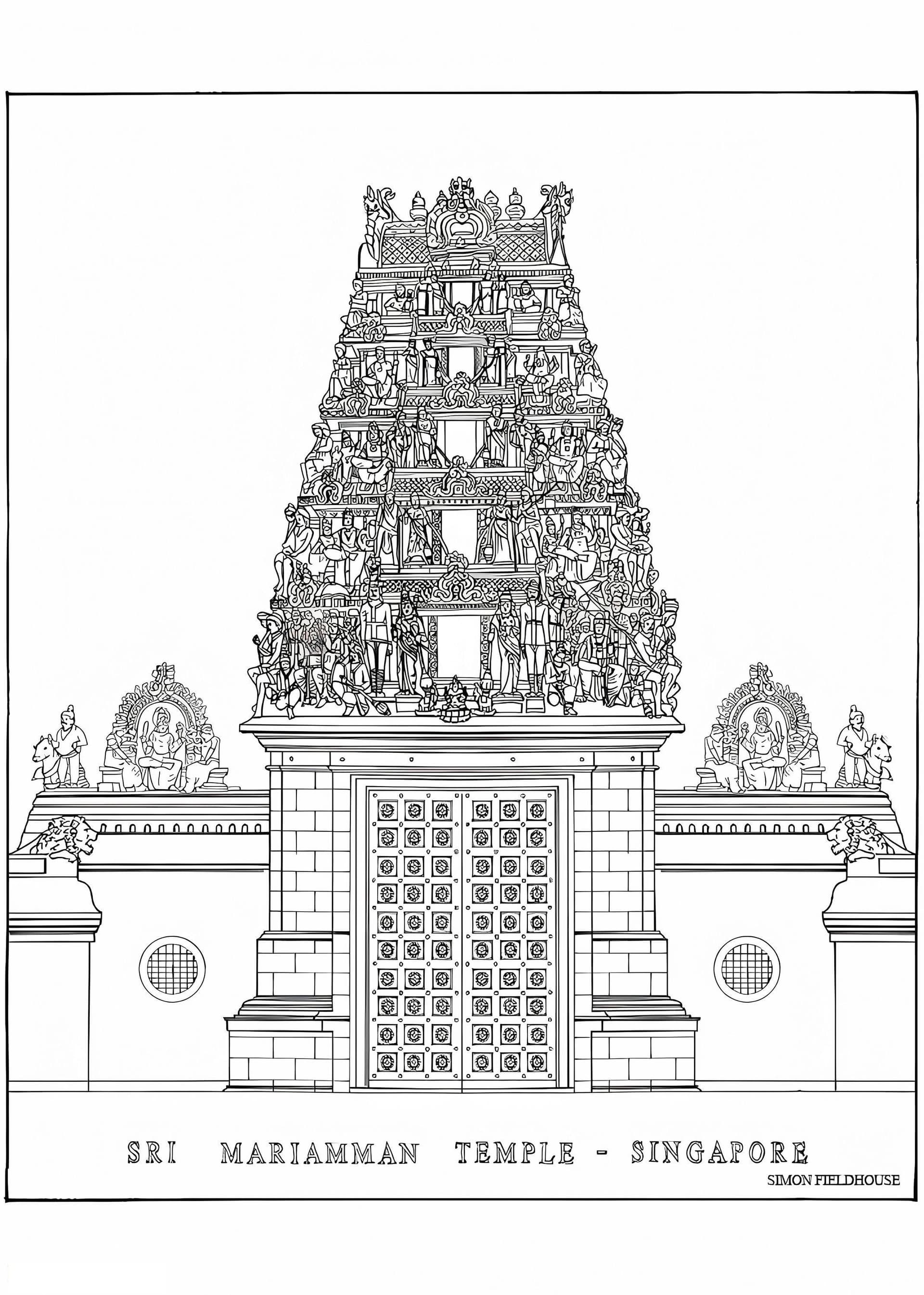 Sri Mariamman Temple Printable Coloring Page | Free PDF Download
