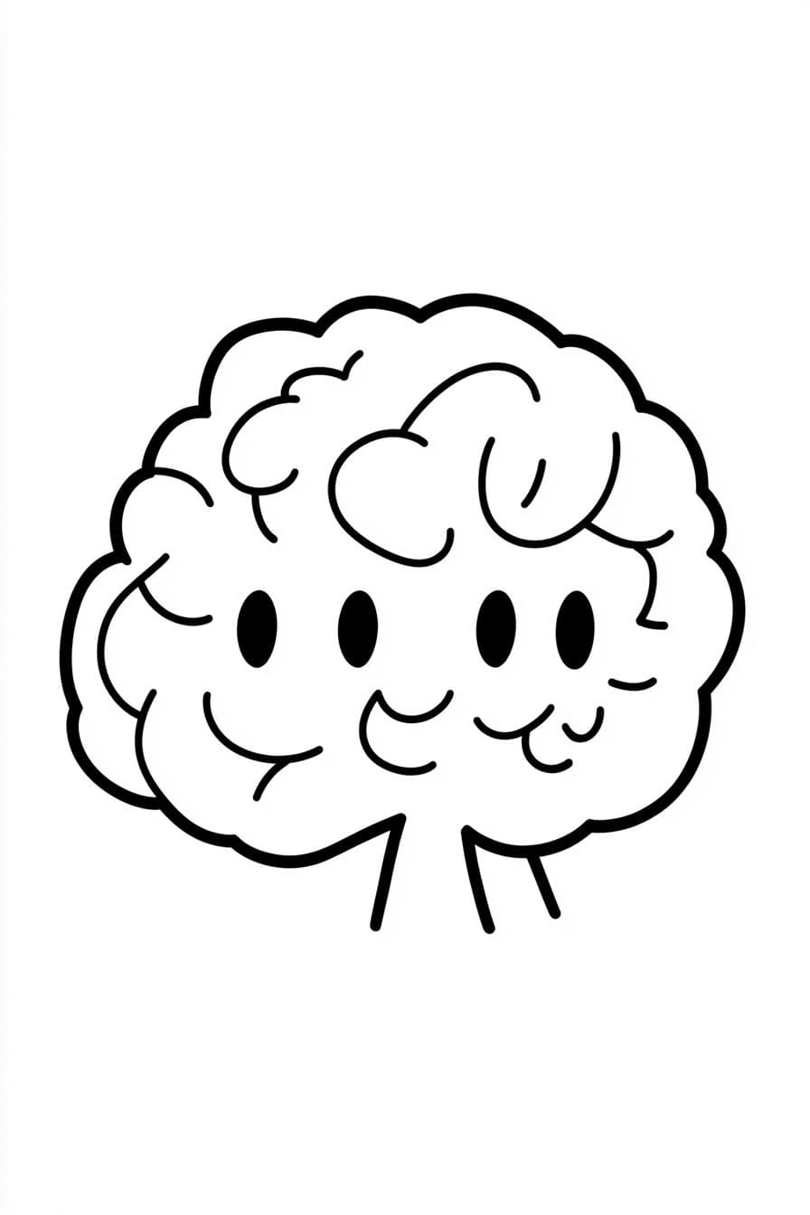 Cute Brain Coloring Page - Free Printable Human Body PDF
