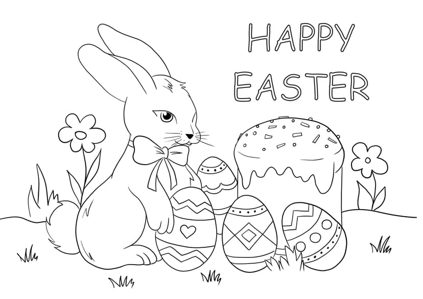Free Happy Easter Card Coloring Page - Printable PDF Download